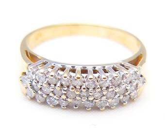 Vintage 3 row 10k Yellow Gold .50ctw Diamond Right Hand Ring