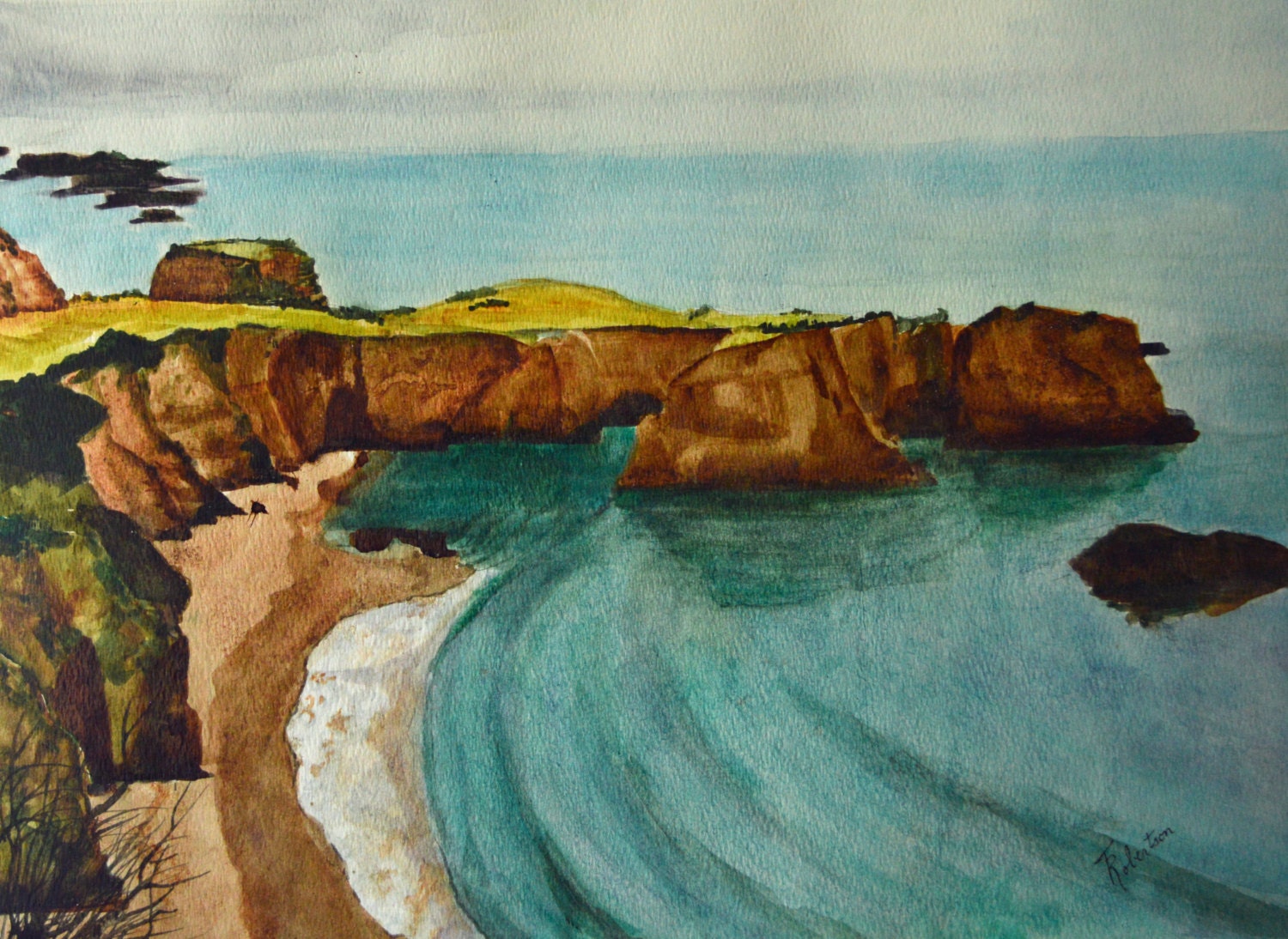 Coastal View an original watercolor painting of the ocean and