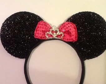 Minnie inspired Princess Crown/Tiara Ears, black Shimmery Minnie Mouse ...