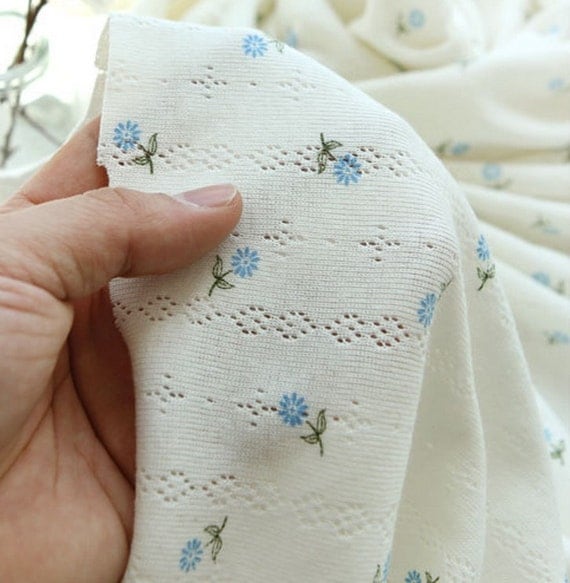 Pointelle Knit Fabric Blue Flower by FabricBonita on Etsy