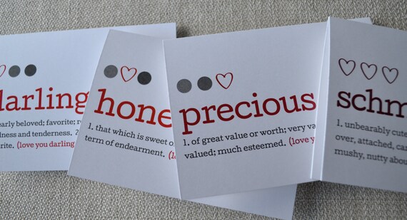 Items similar to Romantic Love Names Definition Cards | 4 pack | Blank ...