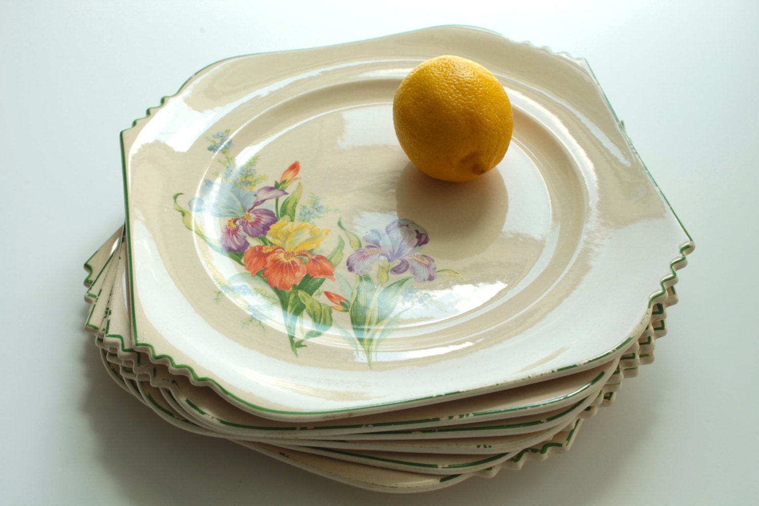 Art Deco Modernist Sienna Ware Crescent China Iris and