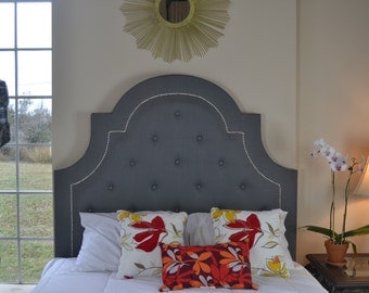 custom tufted headboard, diamond button pattern with nail-head trim