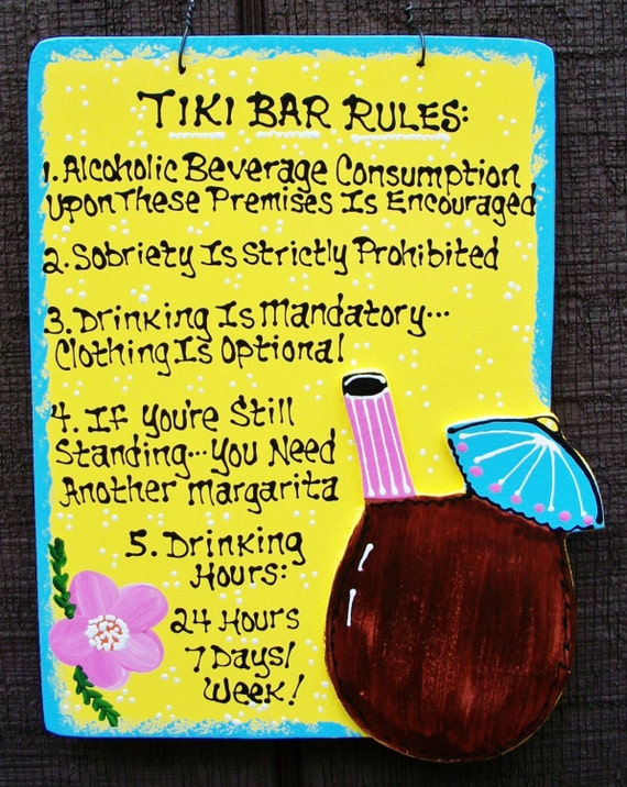 8x10 TIKI BAR RULES Sign Tropical Hawaiian Deck By 3CraftyMillers 8x10 TIKI BAR RULES Sign Tropical Hawaiian Deck By 3CraftyMillers