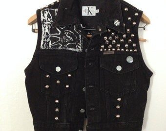 Sale! 4-7 WomenSmall Black Denim Punk Vest