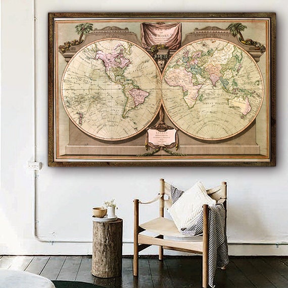 World map 1808 Historical map of the World 4 sizes up to