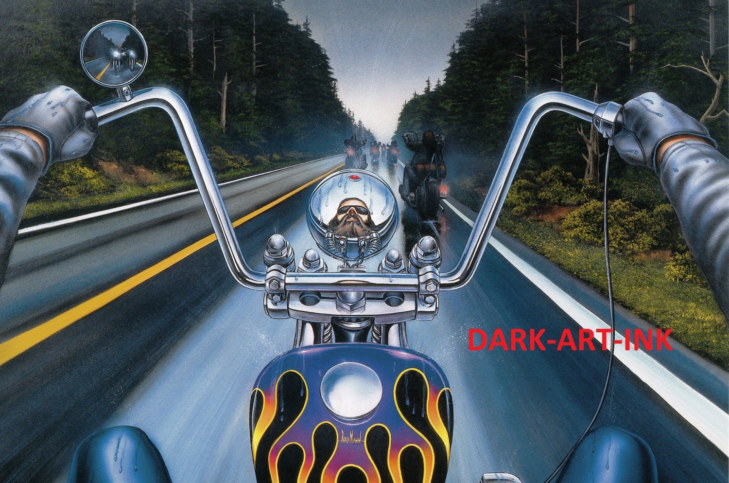 David Mann Motorcycle Art Poster Handlebars and Rain by darkartink