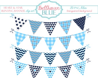 Blue Heart and Star Bunting Banner Clip Art