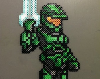 Items similar to Halo Perler Pixel Sprite Spartan with Energy Sword on Etsy