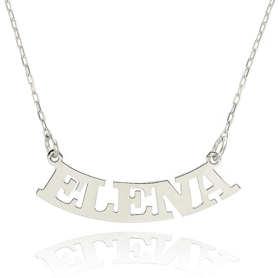 14K White Gold Personalized Curved Name Necklace Custom Made