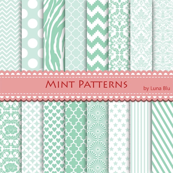 Mint Digital Paper: Mint Patterns mint green by Lunabludesign