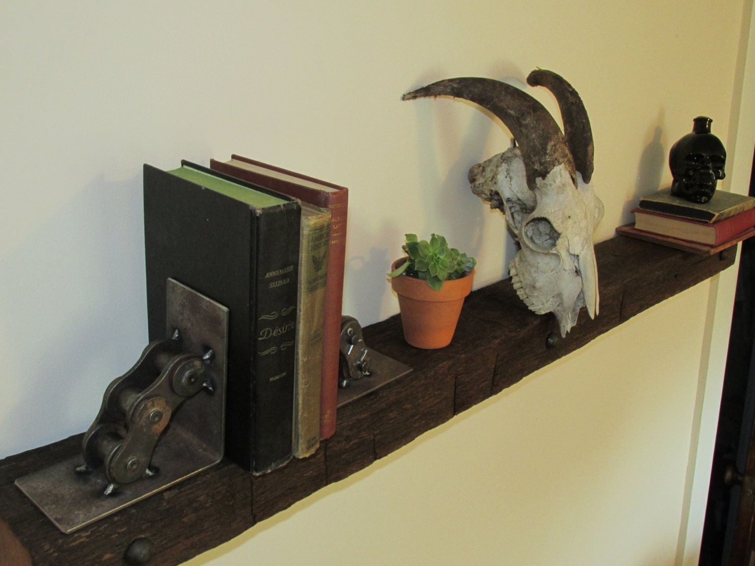 industrial reclaimed hand hewn barn beam floating shelf