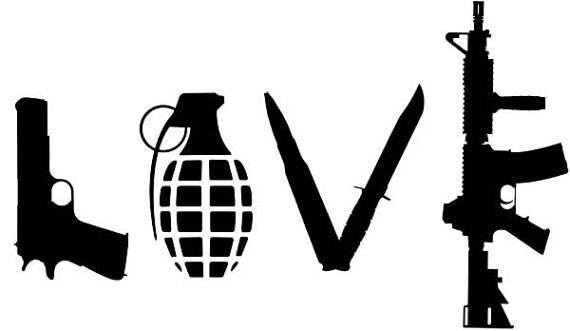 Love with Guns car decal sticker grenade hand gun window vinyl