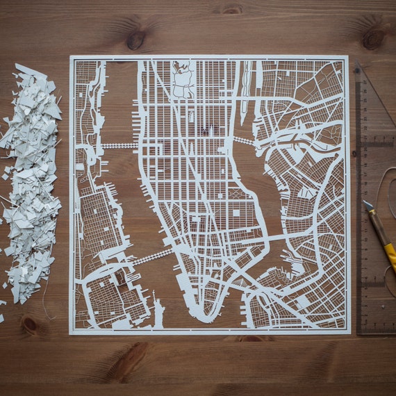 Paper cut map Manhattan, NY. 12×12 In. Paper Art IDEAL GIFTS