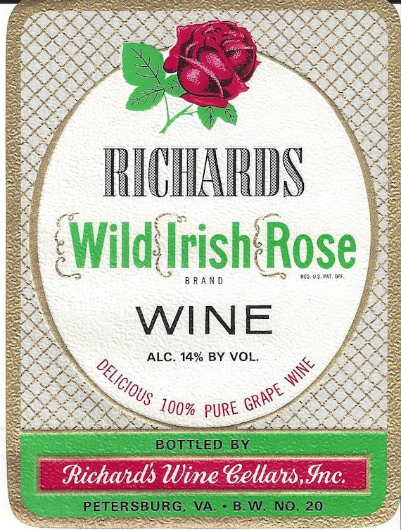 Richard's Wild Irish Rose Vintage Wine Label 1940s