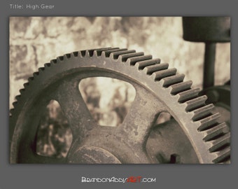 Antique Gear Photography Print, Metal Gear Art Print, Industrial Artwork