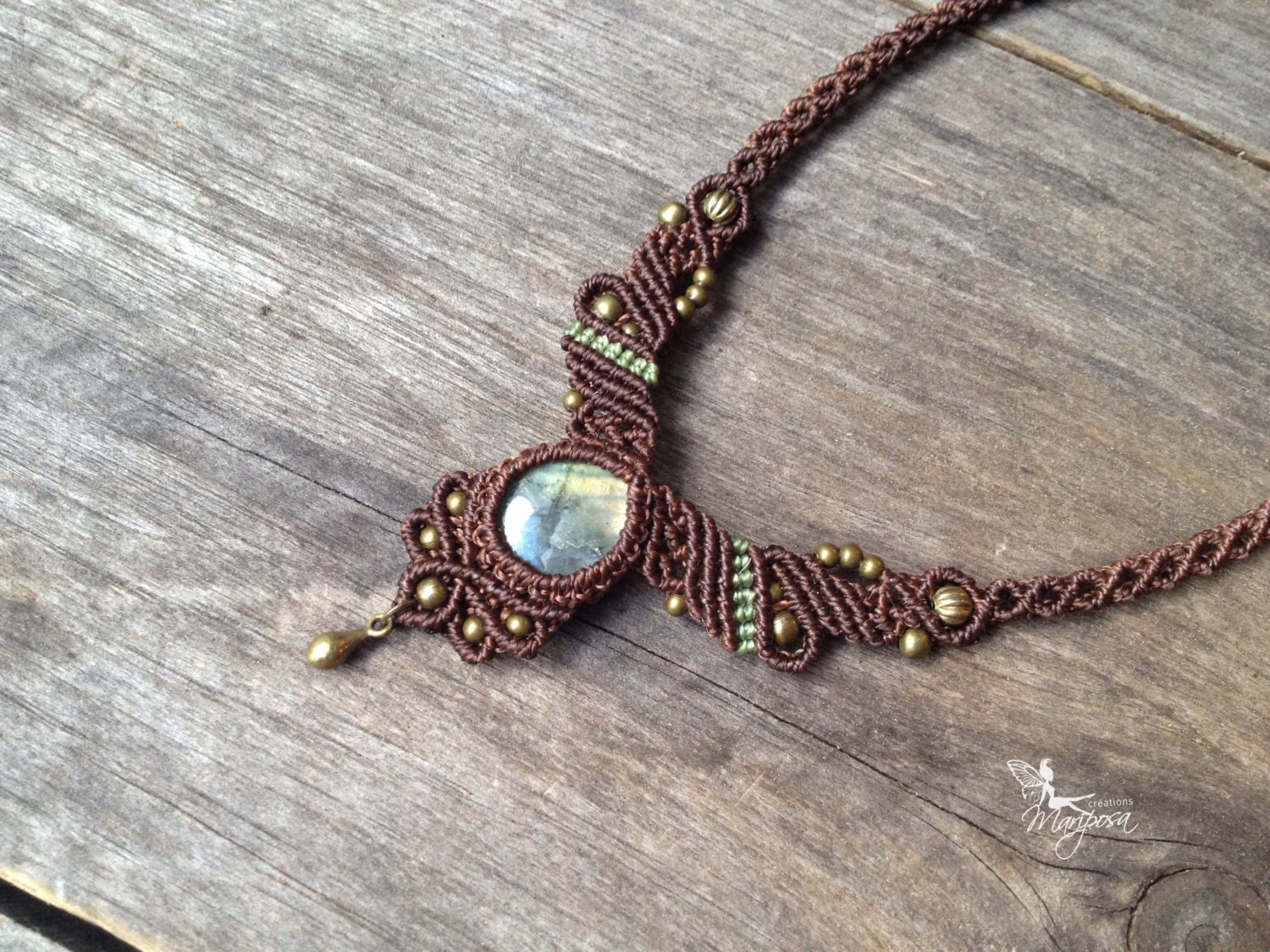 Collier micro macramé labradorite pierre bijoux micro-macramé