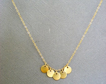 Gold disc necklace, Small disc necklace, 5 Gold filled disc Coin ...