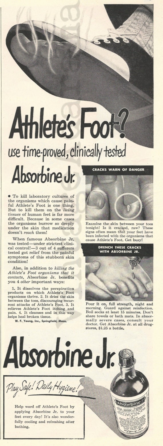 Items similar to Absorbine Jr. Original 1948 Vintage Print Ad w/ Black ...