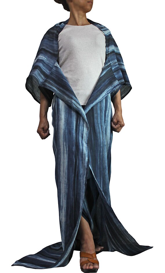 Natural Indigo Dyed Haori Coat waving in the breeze