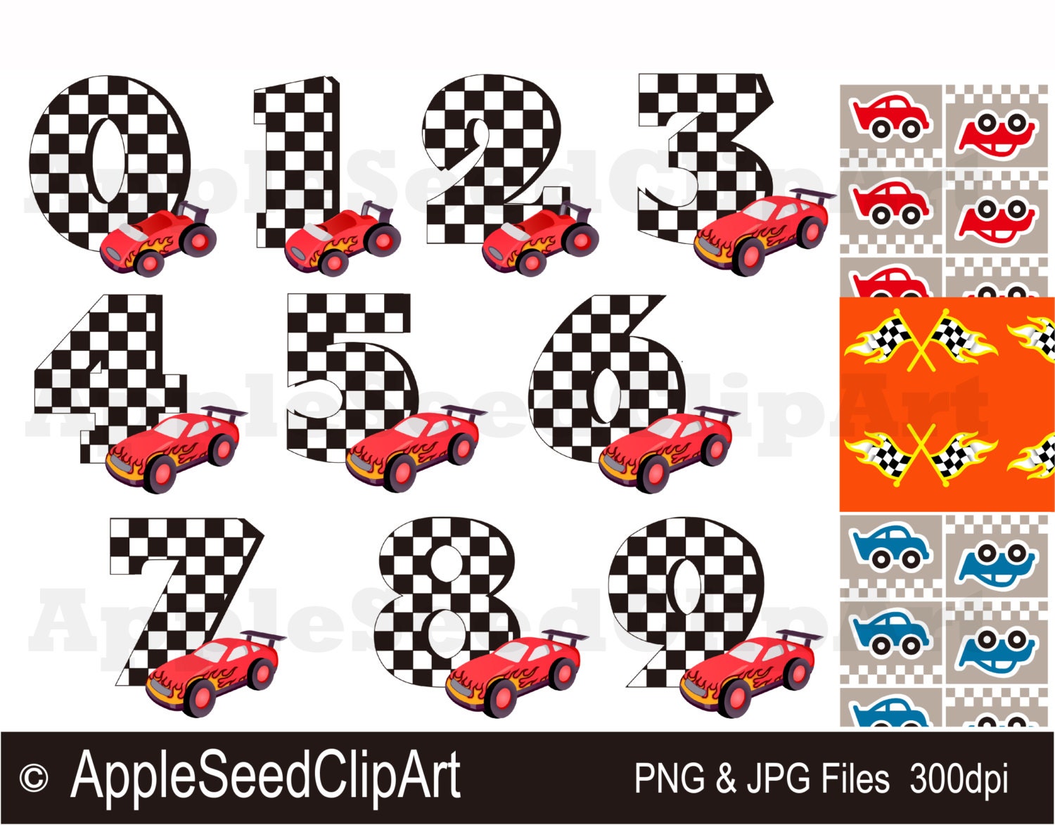 Birthday Race Cars Digital Clip art Numbers by AppleSeedClipArt