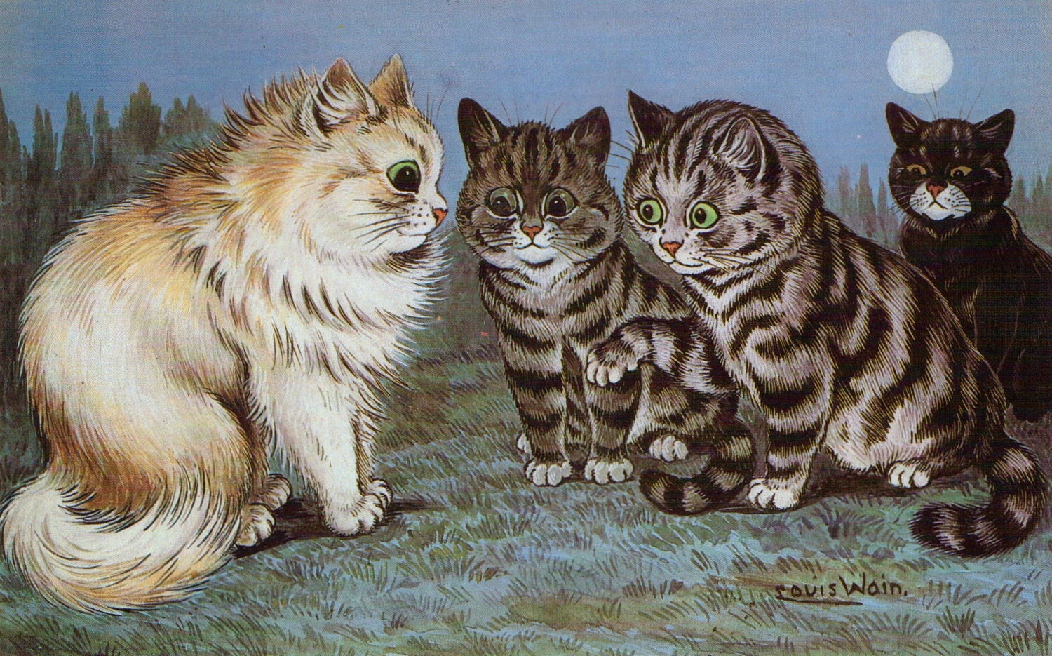 Louis Wain Cat Print Art Pretty Kittens meeting in the