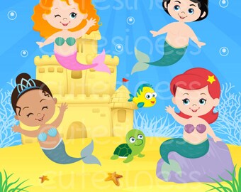 Mermaid Digital Clipart, Mermaid Clipart, Mermaid Clip Art, Disney ...