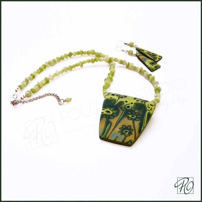 Polymer Clay Jewelry Set Necklace and Earrings by PolganiStudio