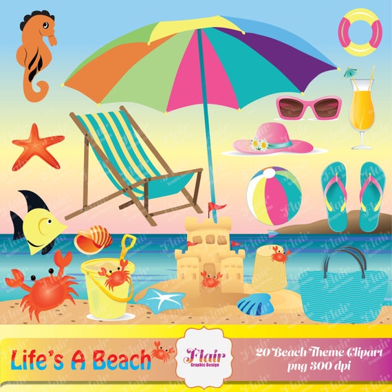 LIFE'S A Beach Digital Clipart Pack Summer Clipart Beach