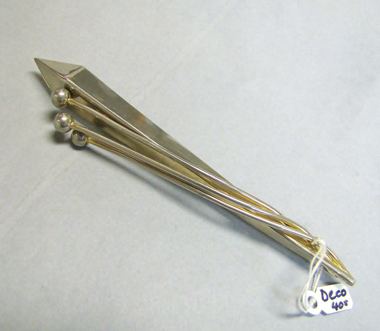 LONG Classic 1940’s ART DECO Vintage Goldtone Lapel Pin Mid Century ...