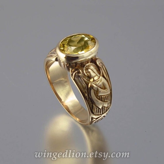 GUARDIAN ANGELS 14k yellow gold ring with Golden Beryl