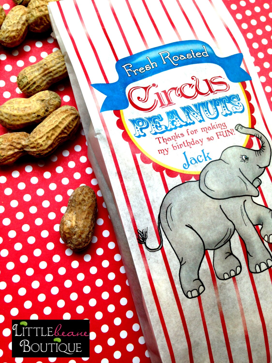 Personalized Circus favor Bags Circus Peanuts Elephant