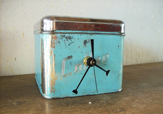 turquoise canister clock retro vintage 1950's chrome