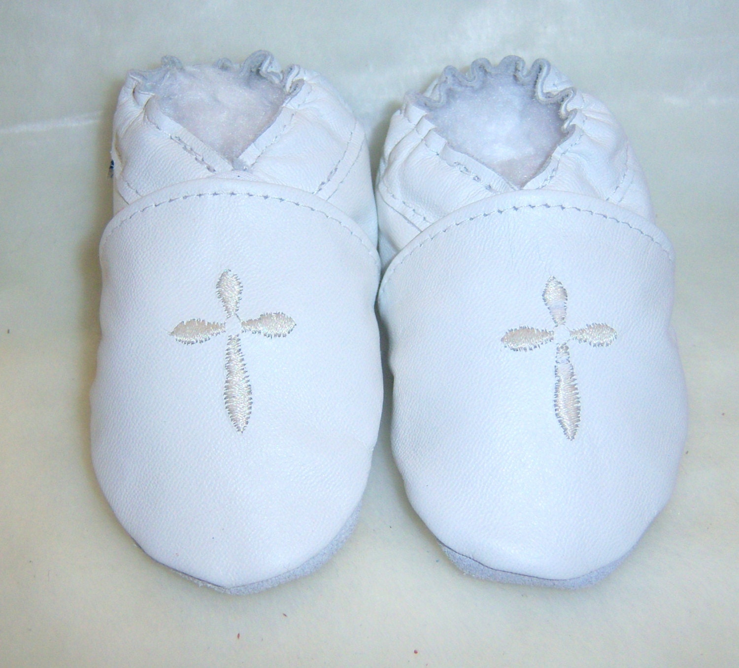 White leather Baptism Christening shoes with by SoftSoulBabyShoes