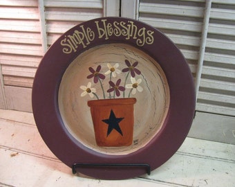 Primitive Flower Pot with Daisies Hand Painted Plate GCC2523