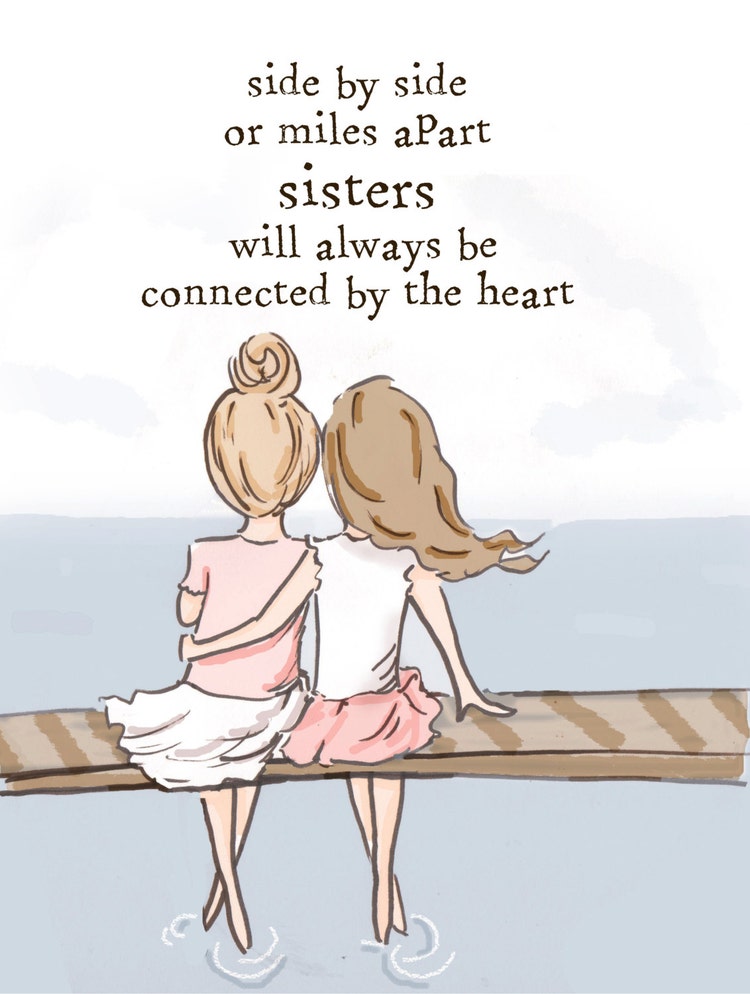Sister Wall Art Sisters Digital Art Print by RoseHillDesignStudio