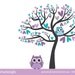 Owl Love Birds in Purple Turquoise and Grey Digital Clip