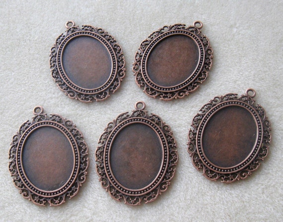 Antiqued Oval Fancy Copper Bezel Trays Setting Blanks