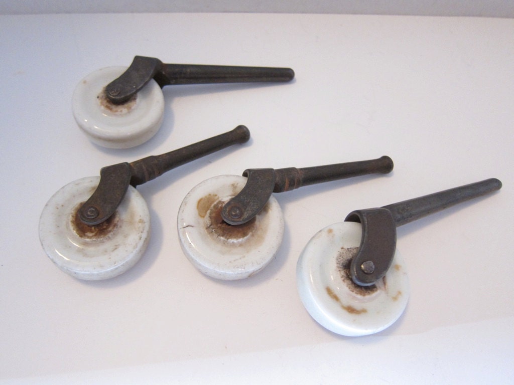 Antique Ceramic Casters White Ceramic Farmhouse Chic Rustic Table Chair ...
