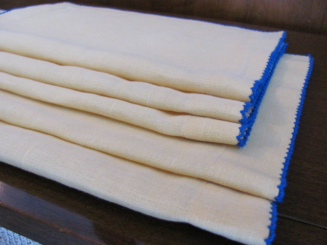 Vintage Xochi Mustard Yellow and Cornflower Blue Linen Placemats and ...