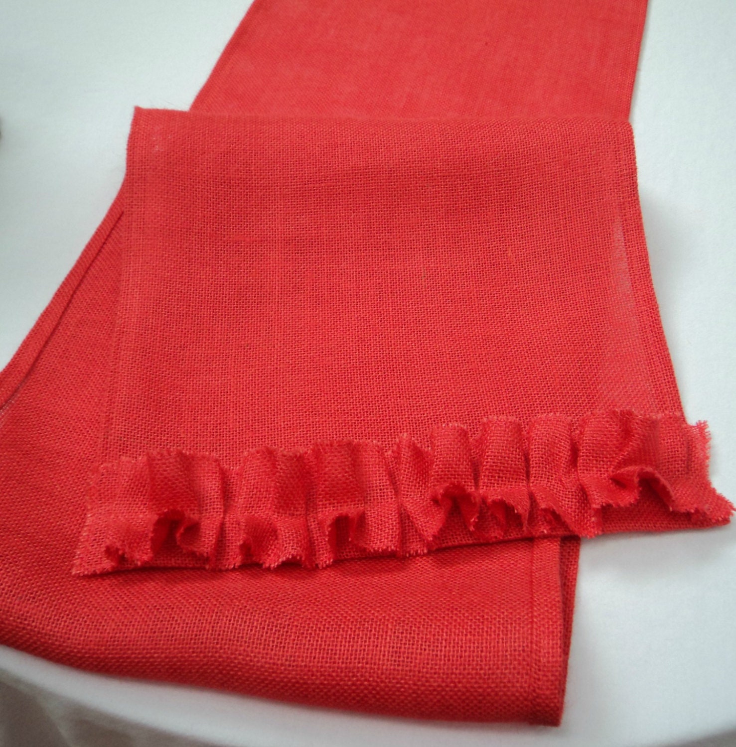 Coral Burlap Table Runner with Ruffles Colored Table Runner