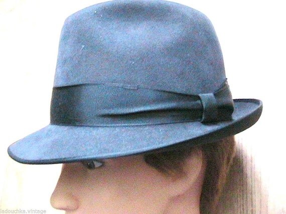 Dunhill 1950s Men Fedora Hat Dark Gray Felt & Black Band
