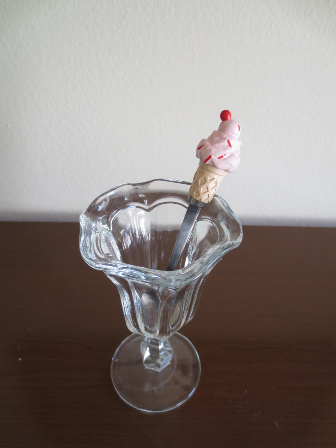 Vintage Glass 1950s Style Ice Cream Parfait Glass with Sundae Spoon ...