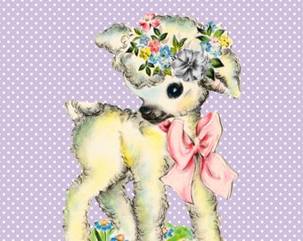 Vintage Lamb Party Pin the Flower on the Lamb Personalized Party Game
