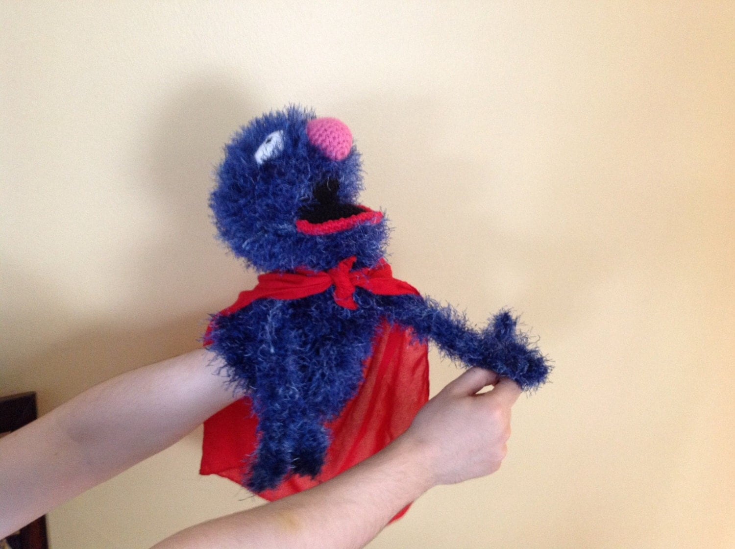 Crochet Super Grover hand puppet PATTERN sesame street