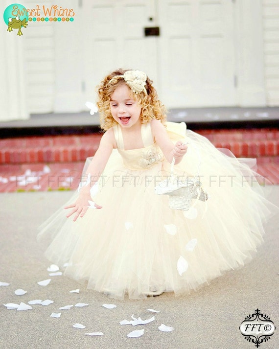 Items Similar To Ivory Champagne Lace Flower Girl Tutu Dress On Etsy
