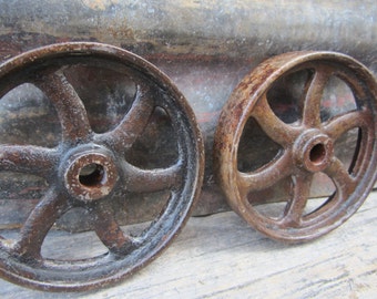 Set of 2 Antique Iron Wheels Industrial Cart Wheels Old Aged Rust ...