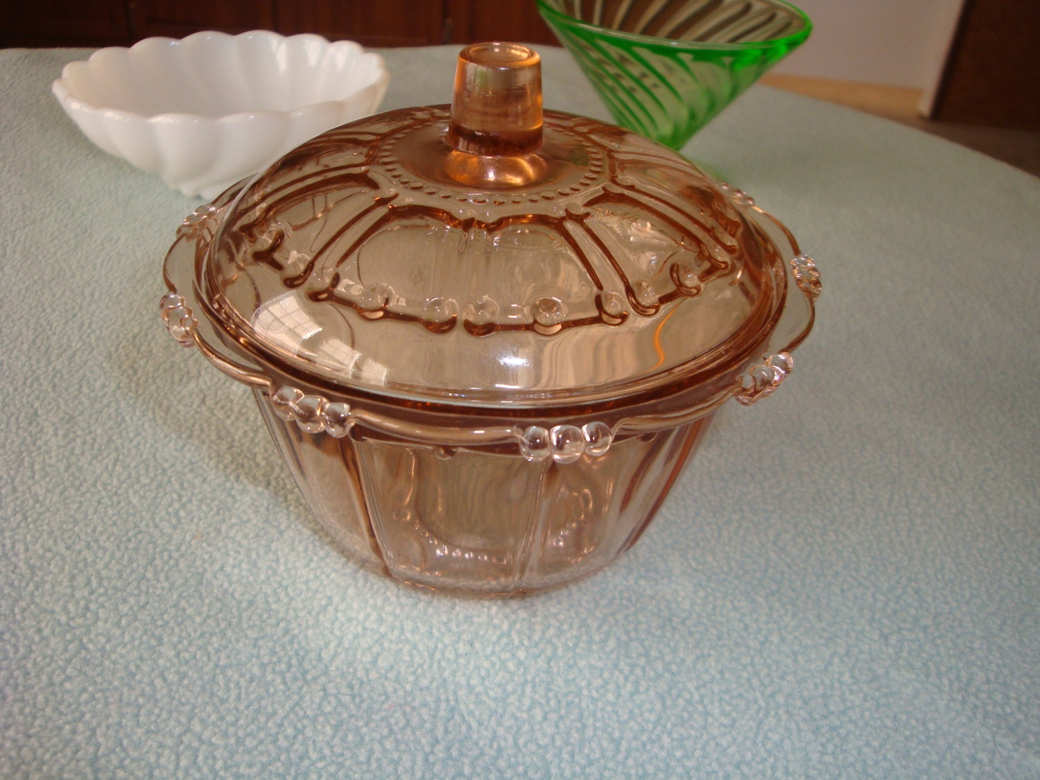 Vintage Pink Glass KIG Indonesia Covered Sugar Bowl or Covered Candy ...