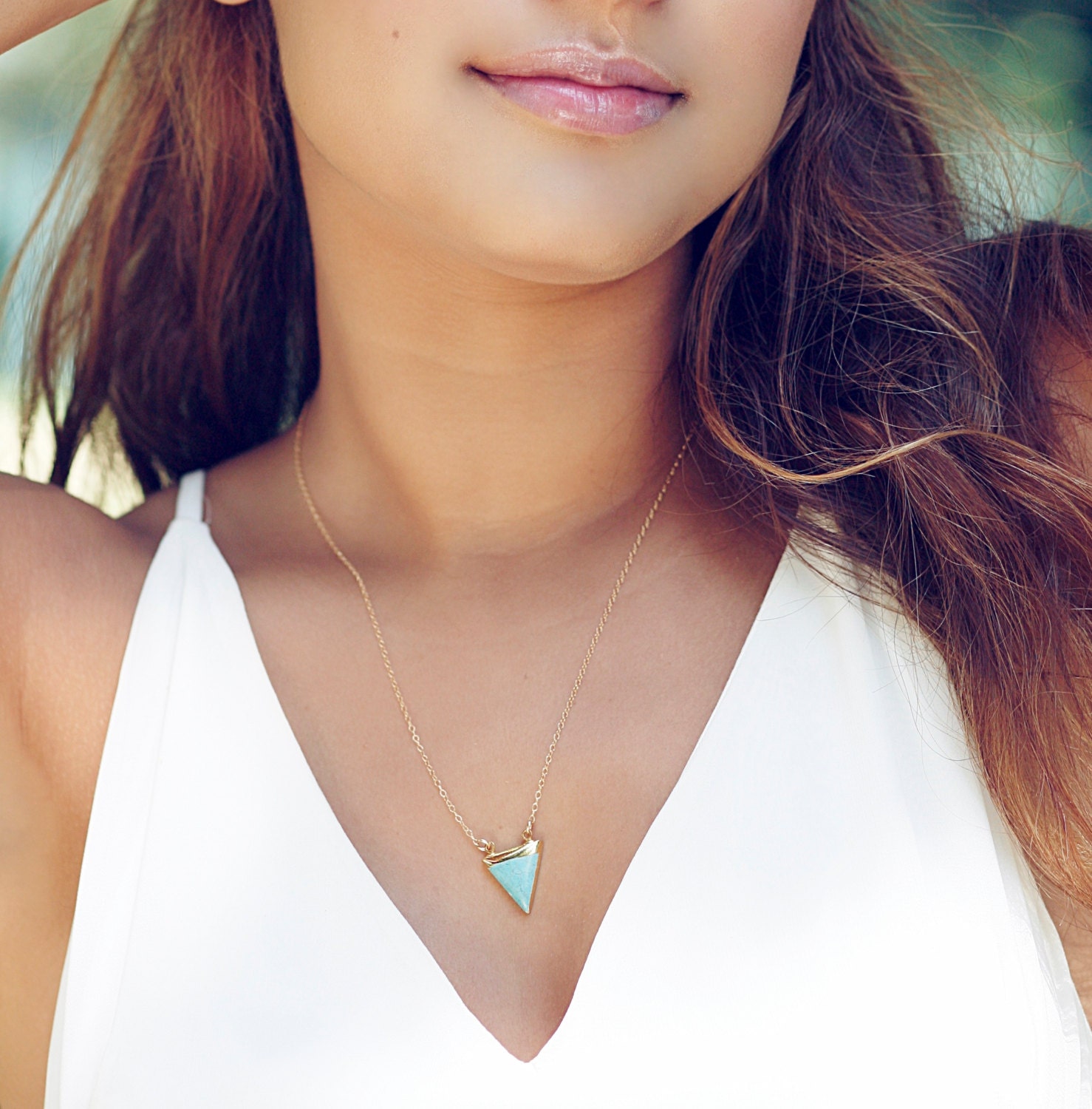 Turquoise Triangle Necklace Edged In 24k Gold Geometric