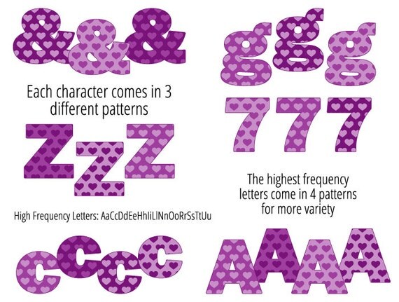 Digital Alphabet Letters Clipart-Purple Heart by JLaurieStudio